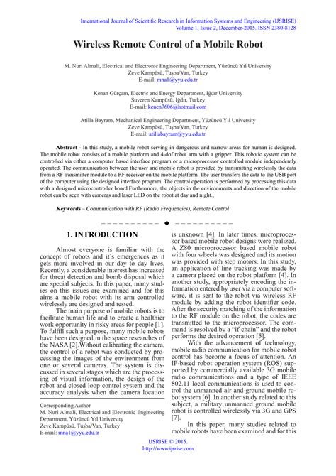 PDF Wireless Remote Control Of A Mobile Robot