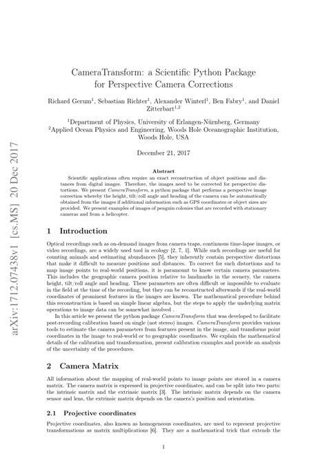 Pdf Cameratransform A Scientific Python Package For Perspective Camera Corrections