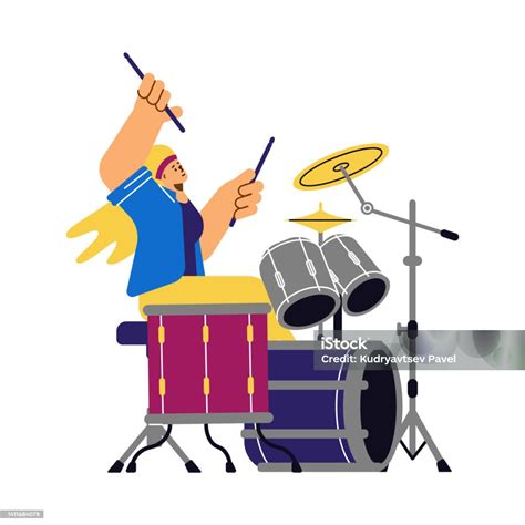 막대기로 드럼을 연주하는 여성 흰색 배경에 고립 된 플랫 벡터 일러스트레이션 공부에 대한 스톡 벡터 아트 및 기타 이미지