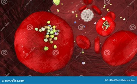 Erythrocytes With Plastic Microparticles 3d Illustration Stock Illustration Illustration Of