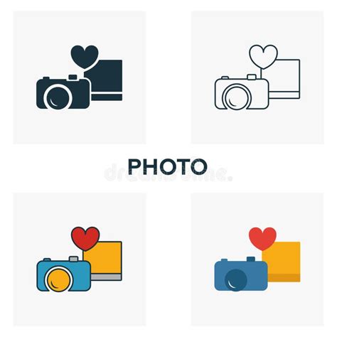 Photo Icon Set Four Elements In Diferent Styles From Honeymoon Icons Collection Stock