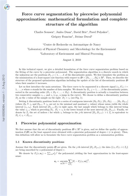 Pdf Force Curve Segmentation By Piecewise Polynomial Approximation Mathematical Formulation