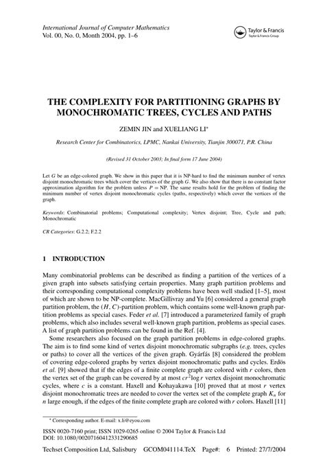 PDF The Complexity For Partitioning Graphs By Monochromatic Trees Cycles And Paths
