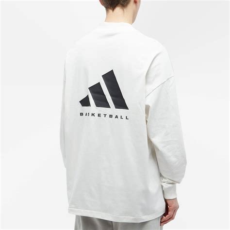 Adidas Mens Basketball Long Sleeve Back Logo T Shirt In Cloud White Adidas