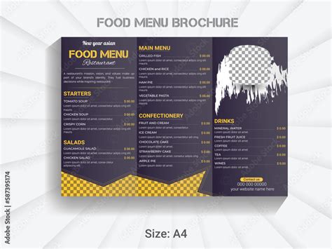 A4 Size Trifold Brochure Food Menu Template Modern Vector Restaurant