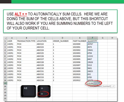 excel shortcuts use alt to automatically sum cells brad edgar