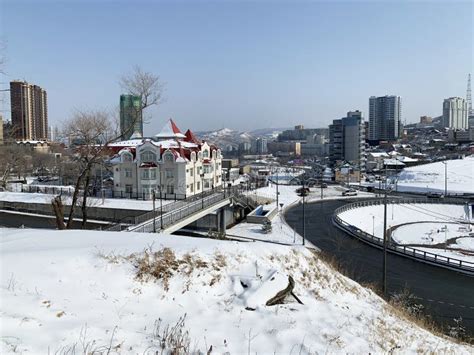 Vladivostok Russia View Of The City From The Eagle Hills In Winter