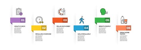 건강한 라이프 스타일 관련 프로세스 인포 그래픽 템플릿 프로세스 타임라인 차트 선형 아이콘이 있는 워크플로 레이아웃 건강한 생활