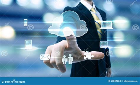 Business Man With Cloud Computing Concept Stock Photo Image Of Graphic Display