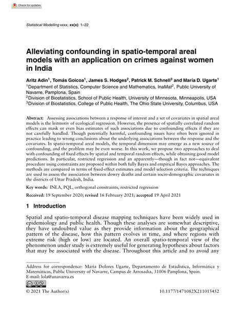 Pdf Alleviating Confounding In Spatio Temporal Areal Models With An Application On Crimes