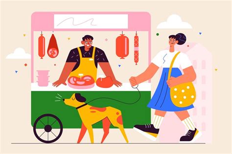 손으로 그린 길거리 음식 시장 그림 무료 벡터