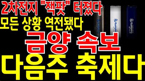 금양 주가전망 긴급 이제 모든 악재 해결 상황 역전 됐다 2차전지 잭팟 터졌네요 다음주 축제 입니다 이 가격 오면 쓸어 담으세요 필히 시청하세요