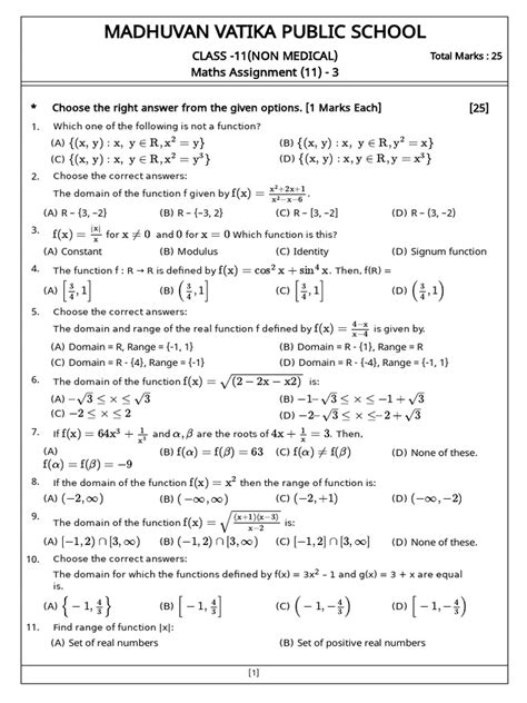 11 class assignment 3 relation andfunction pdf function