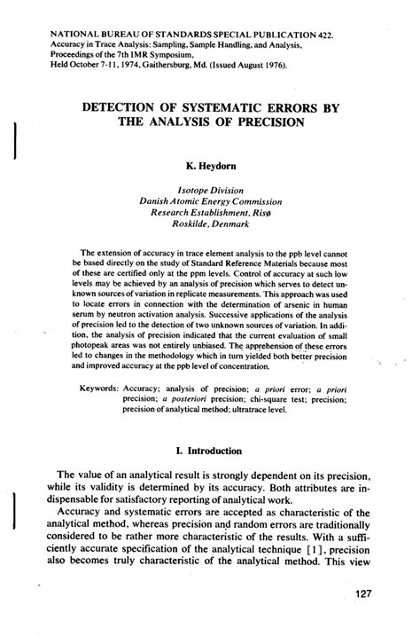 Pdf Detection Of Systematic Errors By The Analysis Of Precision