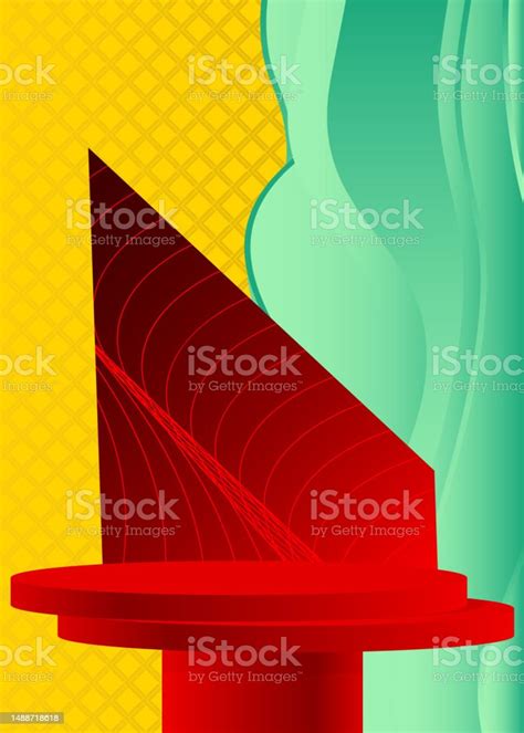 빨강 노랑 및 청록색 실린더 받침대 연단 프레젠테이션을 위한 추상 무대 쇼케이스 최소한의 모형 제품 표시 3차원 형태에 대한 스톡 벡터 아트 및 기타 이미지 Istock