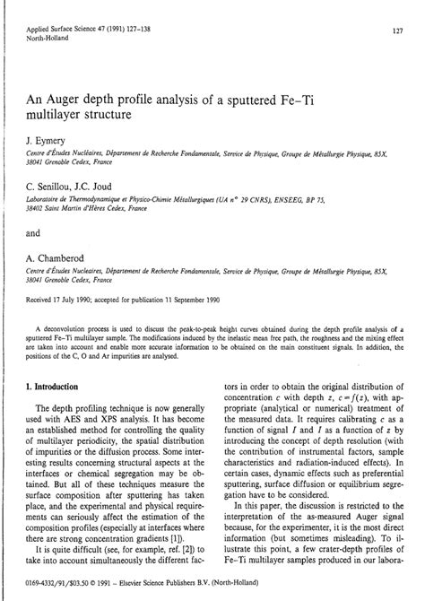 Pdf An Auger Depth Profile Analysis Of A Sputtered Fe Ti Multilayer