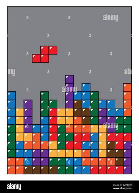 Tetris Game Background With Colorful Blocks In The Foreground Stock