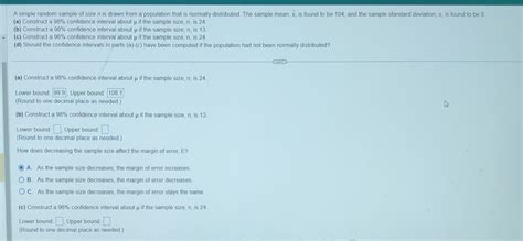 Solved A Simple Random Sample Of Size N Is Drawn From A Chegg Com