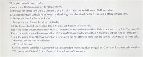 Solved Write Pseudo Code Only 1515 You Must Use Boolean