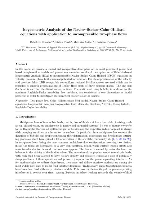 Pdf Isogeometric Analysis Of The Navier Stokes Cahn Hilliard Equations With Application To