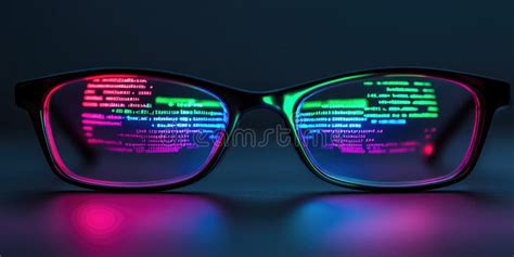 Colorful Code Reflections On Glasses Representing Technology And Innovation Stock Image Image
