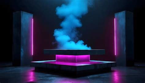 Enigmatic Neon Gateway An Elegance Of Illumination Mist And Framework Premium Ai Generated Image