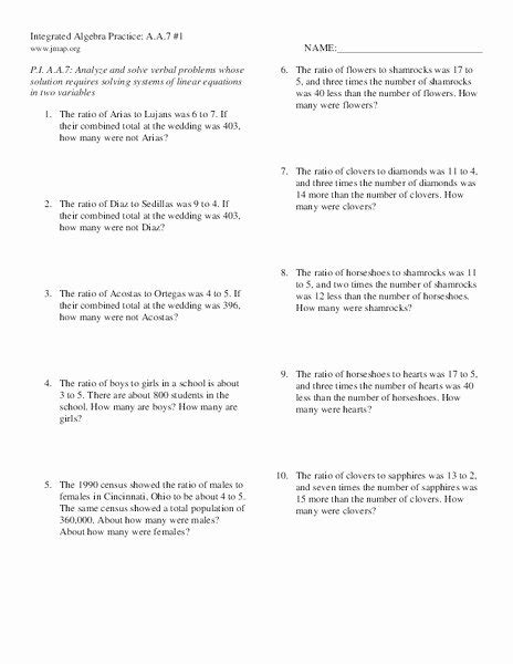 50 Linear Word Problems Worksheet