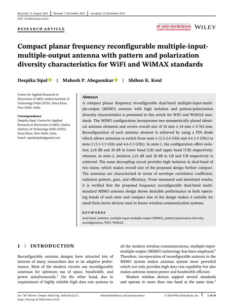 Compact Planar Frequency Reconfigurable Multiple‐input‐multiple‐output