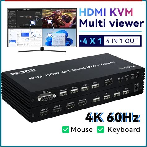 Port HDMI Multi Viewer KVM Switch K Hz Multivisor HDMI KVM Quad X Seamless Segmentacion