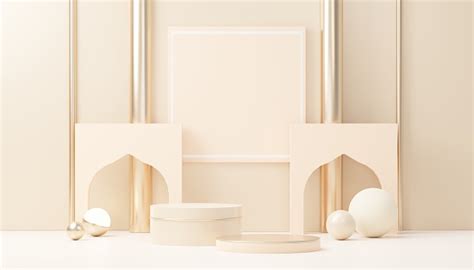 3d 렌더링 추상 디스플레이 연단 플랫폼 제품 프리젠 테이션 및 광고 깨끗한 디자인으로 최소한의 장면 배경 모의를위한 빈 받침대 화장품을위한 파스텔 색상의 빈 무대 0명에