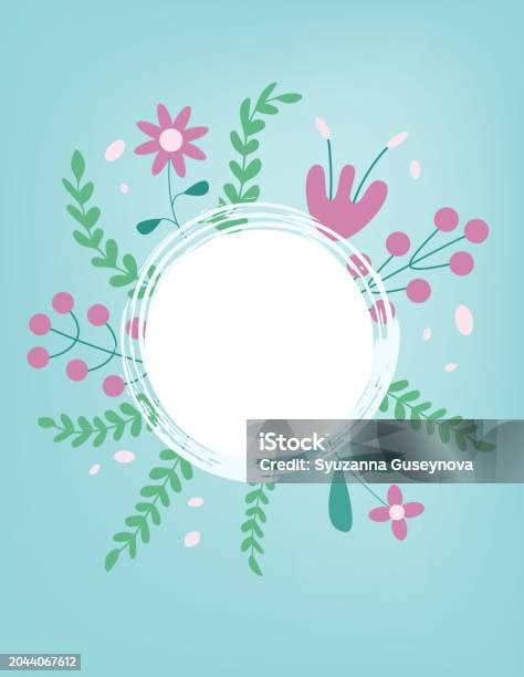 둥근 테두리와 복사 공간이 있는 봄 배경입니다 꽃 추상 배너 템플릿 와 프레임 와 장식이 있는 카드 벡터 평면 그림 0명에 대한