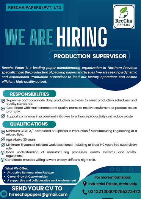 Production Supervisor Engineering Jobseekerlk