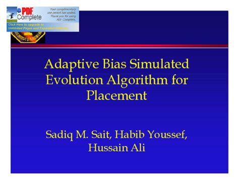 Pdf Adaptive Bias Simulated Evolution Algorithm For Placement Hussain Ali
