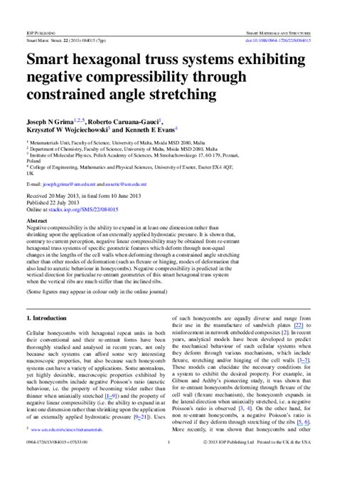 Pdf Smart Hexagonal Truss Systems Exhibiting Negative Compressibility Through Constrained