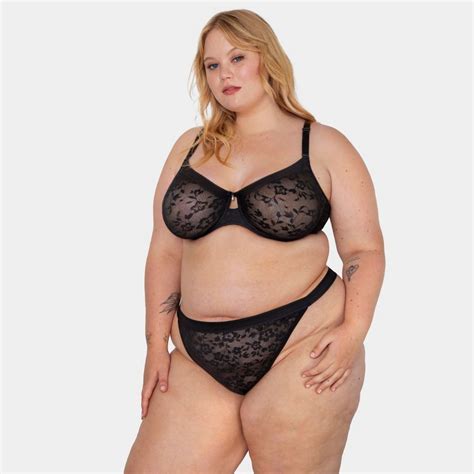 Curvy Couture Womens Plus Size No Show Lace G String Panty Black Hue