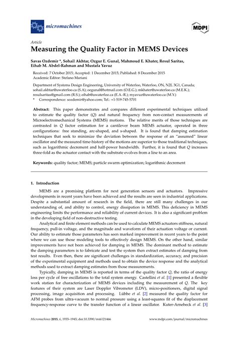 Measuring The Quality Factor In Mems Devices Docslib