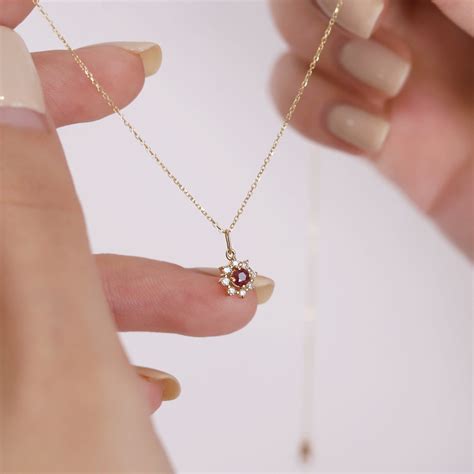 Garnet Blossom Necklace Solid Silver Abbott Atelier Romantic Jewelry