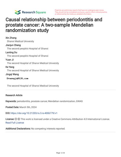 Pdf Causal Relationship Between Periodontitis And Prostate Cancer A