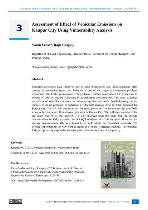 Pdf Assessment Of Effect Of Vehicular Emissions On Kanpur City Using Vulnerability Analysis