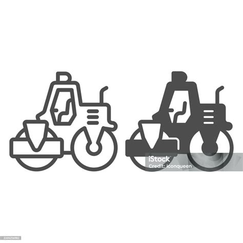 아스팔트 표면 선과 단단한 아이콘을 놓기위한 무거운 롤러 도로 개념을 만들기 벡터 그래픽입니다 자동차 흰색 배경에 무거운 운송 기호 모바일 또는 웹 디자인에 대한 개요