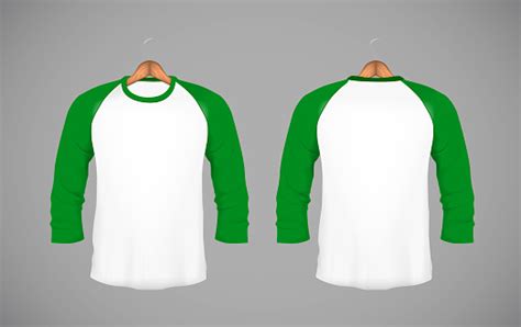 남자의 나무 옷걸이와 슬림 피팅 긴 소매 야구 셔츠 브랜딩 그린 모형 디자인 서식 파일입니다 T 셔츠에 대한 스톡 벡터 아트 및 기타 이미지 Istock
