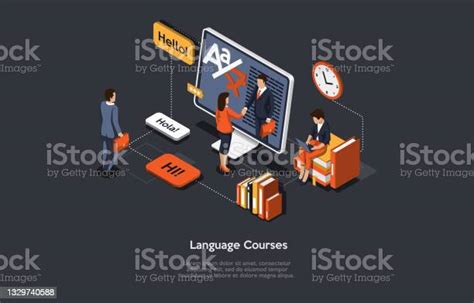 쓰기와 문자와 등극 일러스트레이션 언어 과정 온라인 교육 시스템 원격 학습 및 시험 통과 개념에 만화 3d 스타일의 벡터 구성