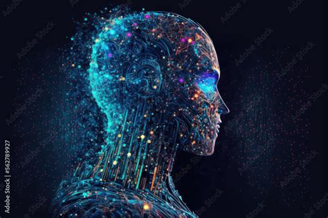 Artificial Intelligence In Humanoid Head With Neural Network Thinks Ai With Digital Brain Is