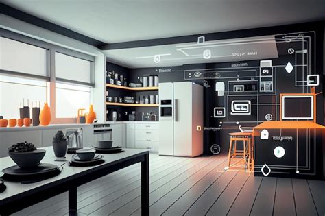 Iot 개체 인테리어 디자인의 증강 현실을 사용한 스마트 홈 인터페이스 프리미엄 사진