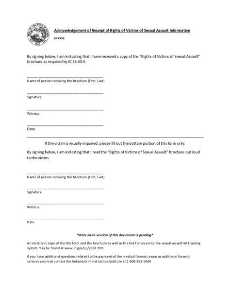 Fillable Online Acknowledgement Of Receipt Of Rights Of Victims Of Sexual Fax Email Print