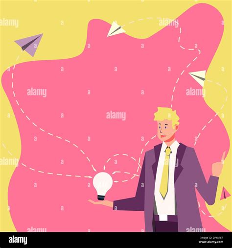 Bussinesman In Suit Holding Buib And Show Information Colored Dialog