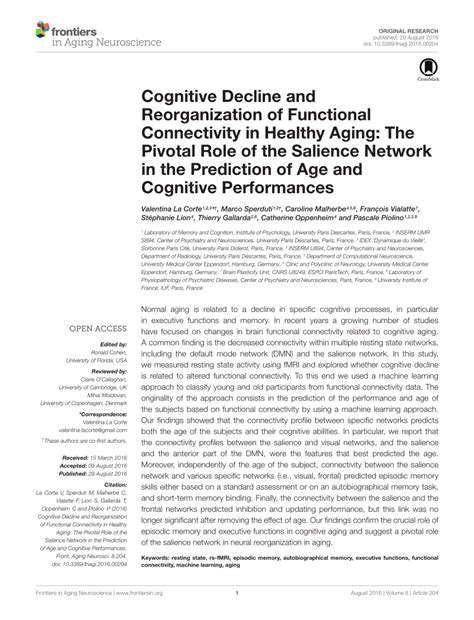 Pdf Cognitive Decline And Reorganization Of Functional Connectivity In Healthy Aging The