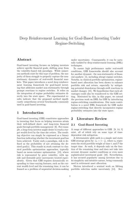 Pdf Deep Reinforcement Learning For Goal Based Investing Under Regime Switching