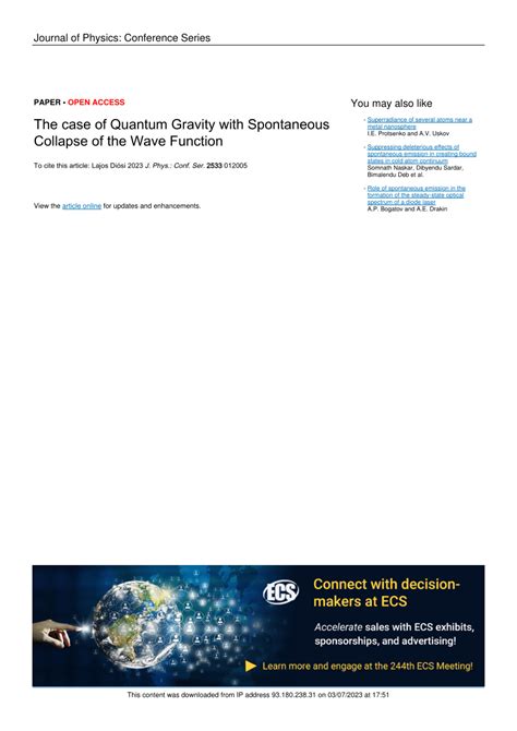 Pdf The Case Of Quantum Gravity With Spontaneous Collapse Of The Wave Function