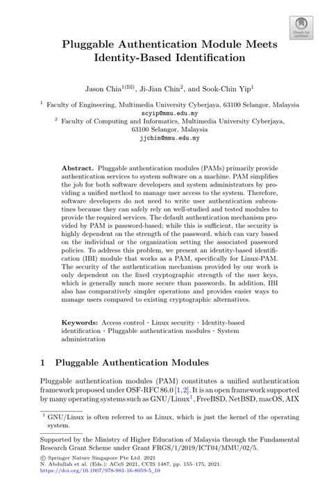 Pdf Pluggable Authentication Module Meets Identity Based Identification